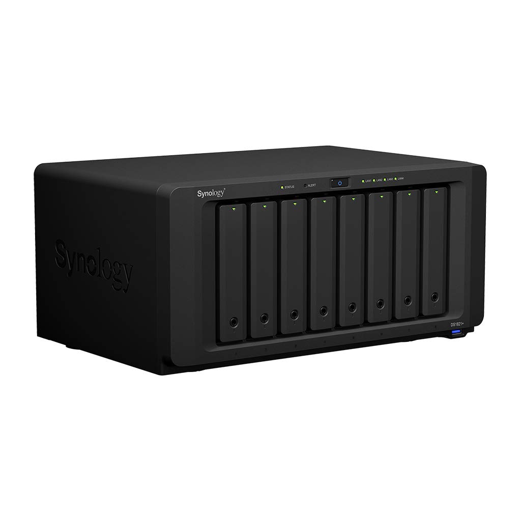 Synology DiskStation DS1821+ NAS Server with Ryzen 2.2GHz CPU, 32GB Memory, 128TB HDD Storage, 1TB M.2 NVMe SSD, 4 x 1GbE LAN Ports, DSM Operating System