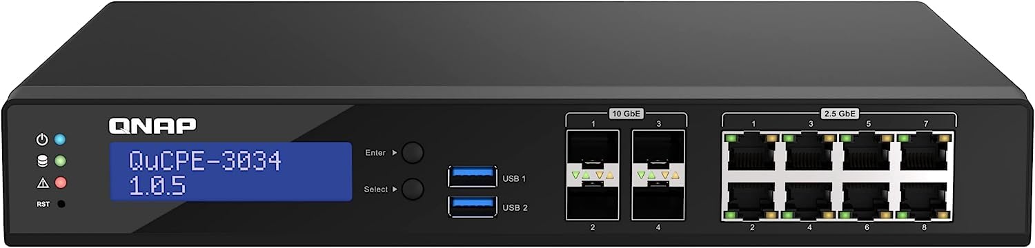 QNAP QuCPE-3034-C3758R-16G-US Network Virtualization Premises Equipment with an Intel® Atom Eight-core Processor, Suitable for deploying Virtual Networks in Multiple Edge Offices (Diskless)