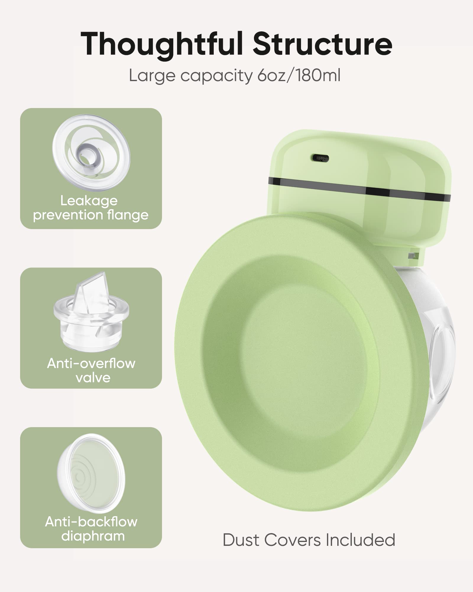 bonoch Wearable Breast Pump Hands Free, Electric Breast Pump, Portable Breast Pump, Dust Covers, Nipple Ruler, 3Modes&9Levels, Food Grade Silicone, 120min Battery, USB C Port, 19+22+26mm Flanges