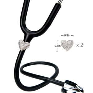 HEYGOO 2 Pack Spark Bling Love Heart Stethoscope Charms, Custom Stethoscope Id Name Tag Charm, Silvery RN Nurse Stethoscope Charm for Littman and More (Silvery)