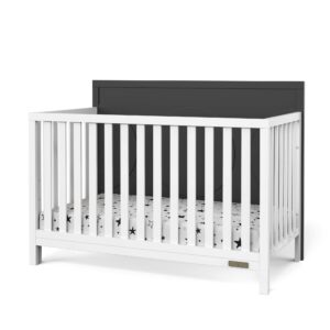 child craft orbit 4-in-1 convertible crib, baby crib converts to day bed, toddler bed and full size bed, 3 adjustable mattress positions, non-toxic, baby safe finish (ebony/matte white)