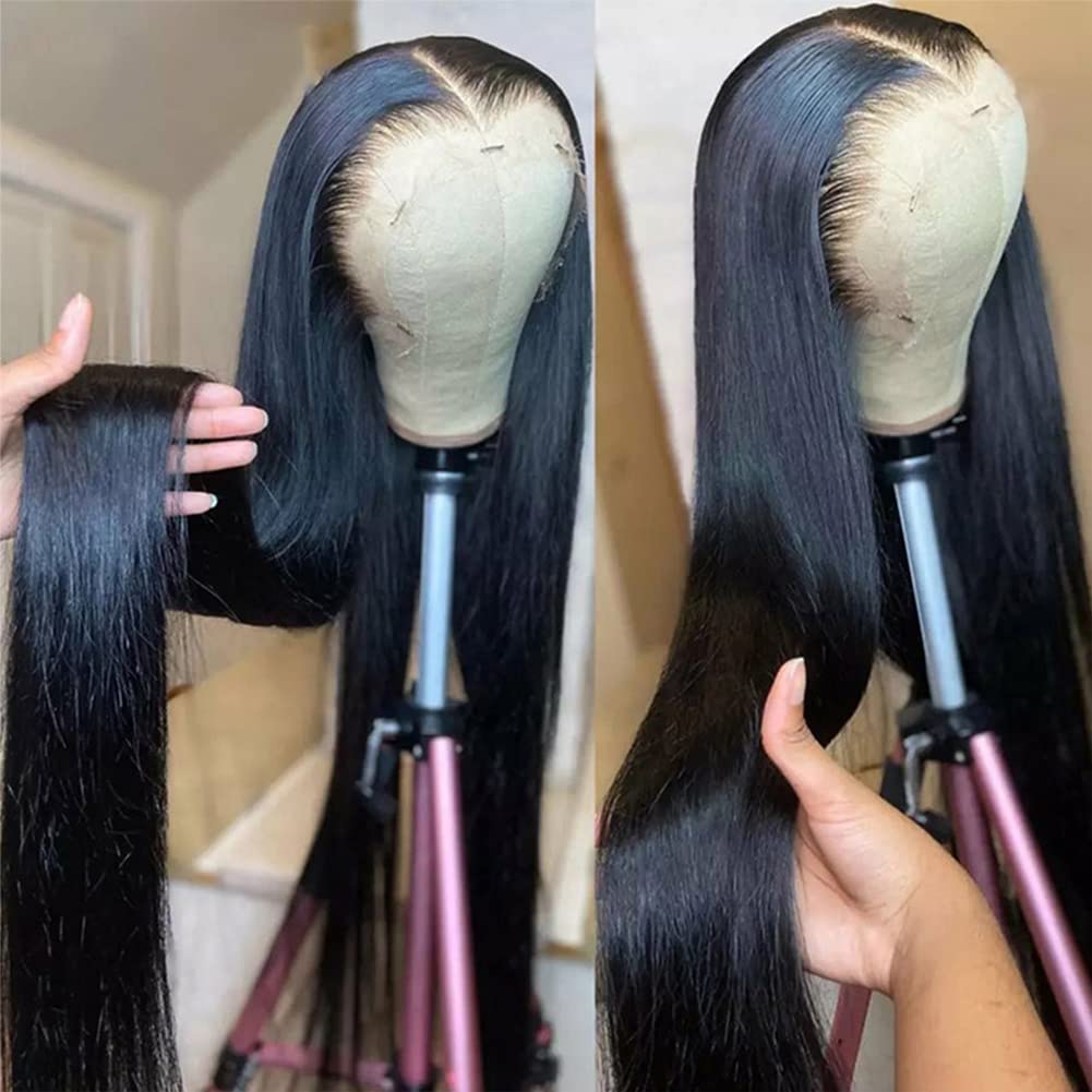 Straight Lace Front Wigs Human Hair Pre Plucked 180% Density 13x4 Frontal Wigs Human Hair 26 Inch HD Transparent Lace Wig 10A Brazilian Virgin Human Hair Wigs for Women with Baby Hair Natural Hairline