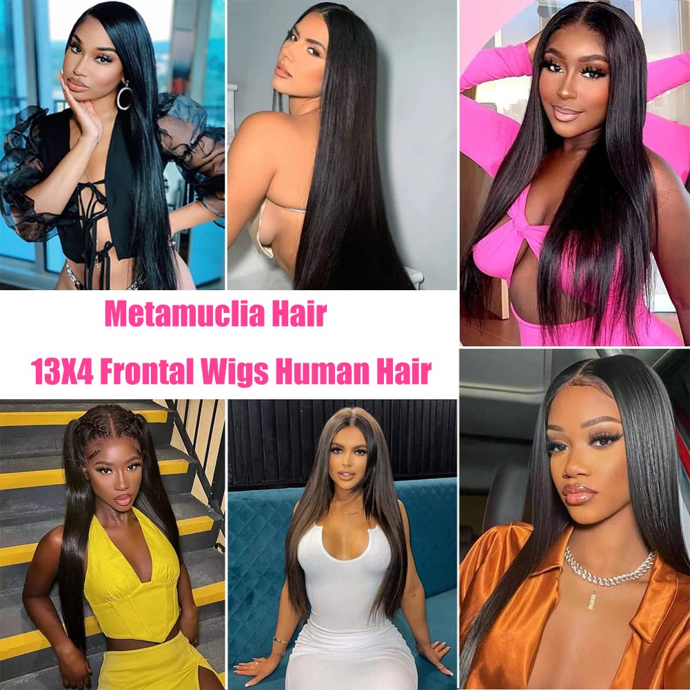 Straight Lace Front Wigs Human Hair Pre Plucked 180% Density 13x4 Frontal Wigs Human Hair 26 Inch HD Transparent Lace Wig 10A Brazilian Virgin Human Hair Wigs for Women with Baby Hair Natural Hairline