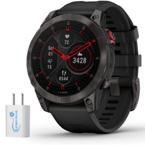 lumintrail garmin epix gen 2, premium active smartwatch, health and wellness features, touchscreen amoled screen, smart watch for men & women, black titanium, with a wall plug