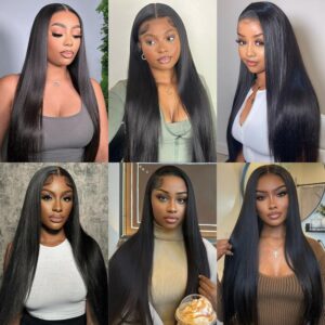 Straight Lace Front Wigs Human Hair Pre Plucked 180% Density 13x4 Frontal Wigs Human Hair 26 Inch HD Transparent Lace Wig 10A Brazilian Virgin Human Hair Wigs for Women with Baby Hair Natural Hairline