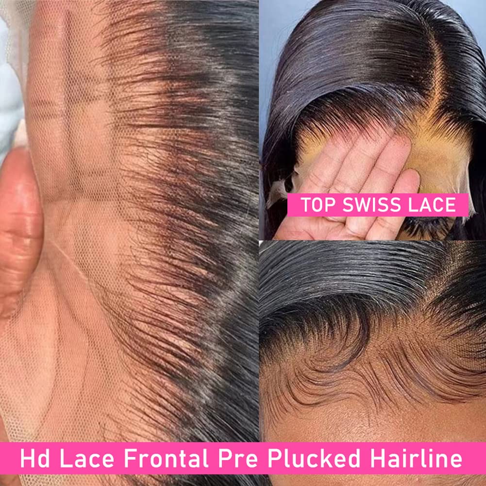 Straight Lace Front Wigs Human Hair Pre Plucked 180% Density 13x4 Frontal Wigs Human Hair 26 Inch HD Transparent Lace Wig 10A Brazilian Virgin Human Hair Wigs for Women with Baby Hair Natural Hairline