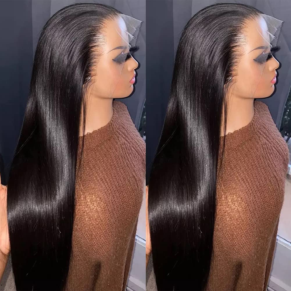 Straight Lace Front Wigs Human Hair Pre Plucked 180% Density 13x4 Frontal Wigs Human Hair 26 Inch HD Transparent Lace Wig 10A Brazilian Virgin Human Hair Wigs for Women with Baby Hair Natural Hairline