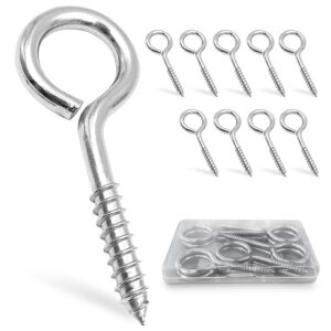 10 pcs eye hooks screw - 2.5 inches stainless steel eye screws for wood - anti-rust & anti corrosion self tapping eye hooks for indoor & outdoor use (silver)