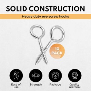 10 Pcs Eye Hooks Screw - 2.5 Inches Stainless Steel Eye Screws for Wood - Anti-Rust & Anti Corrosion Self Tapping Eye Hooks for Indoor & Outdoor use (Silver)