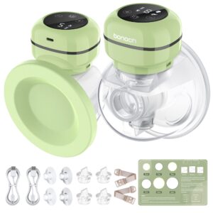 bonoch wearable breast pump hands free, electric breast pump, portable breast pump, dust covers, nipple ruler, 3modes&9levels, food grade silicone, 120min battery, usb c port, 19+22+26mm flanges