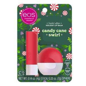 eos limited edition holiday lip balm, candy cane swirl, all-day moisture, made for sensitive skin, 0.39 oz, 2-pack, clear