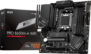 msi pro b650m-a wifi proseries motherboard (amd ryzen 9000/8000/7000 series processors, am5, ddr5, pcie 4.0, m.2, sata 6gb/s, usb 3.2 gen 2, hdmi/dp, wi-fi 6e, bluetooth 5.3, 2.5gbps lan, matx)