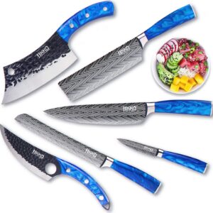 Jikko New Reinforced Carbon Steel Japanese Kitchen Knife Set – DiamondRazor Series – Ultra Sharp Japanese Knife Set & Chef Knife Set with Ocean Blue Handles – Professional Chef's Knives