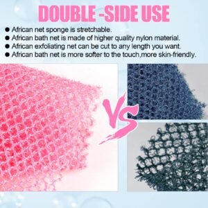 African Net Sponge Long Net Bath Sponge Exfoliating Shower Body Scrubber Back Scrubber Skin Smoother Body Exfoliating Cloth Nylon Bathing Scrubber for Men Women for Daily Use (Lake Blue Pink Yellow)