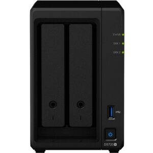 synology diskstation ds720+ nas server with celeron 2.0ghz cpu, 6gb memory, 36tb hdd storage, 1tb m.2 nvme ssd, 2 x 1gbe lan ports, dsm operating system