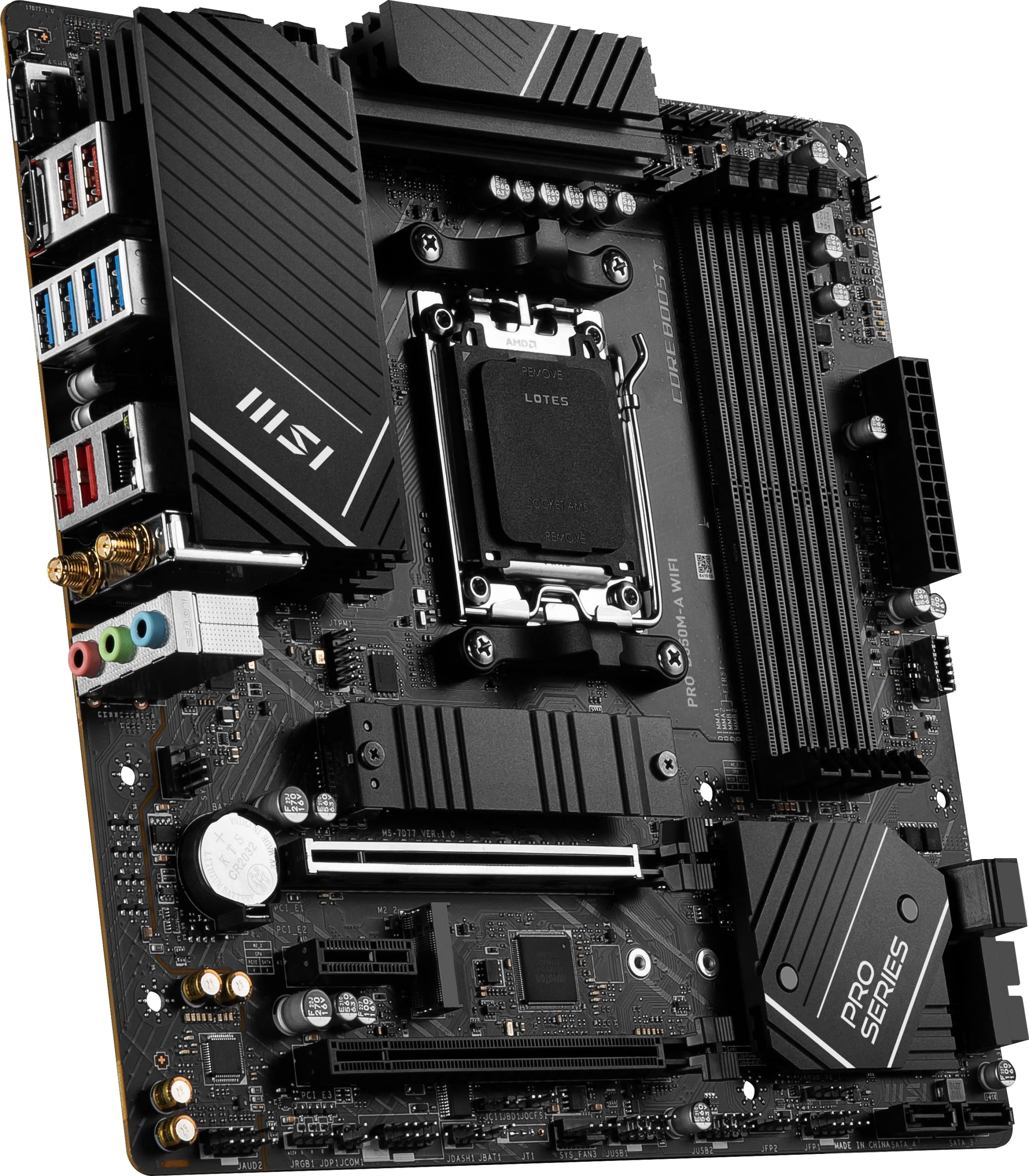 MSI PRO B650M-A WiFi ProSeries Motherboard (AMD Ryzen 9000/8000/7000 Series Processors, AM5, DDR5, PCIe 4.0, M.2, SATA 6Gb/s, USB 3.2 Gen 2, HDMI/DP, Wi-Fi 6E, Bluetooth 5.3, 2.5Gbps LAN, mATX)