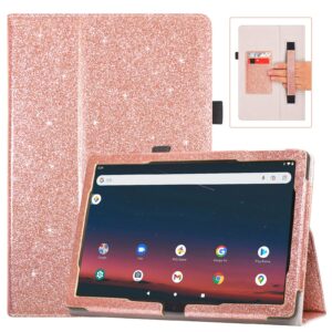 dmluna case for onn 10.1 tablet 2022 generation 3 (model: 100071485) only, folio leather cover with hand strap card slot (not fit 2020 onn 10.1 model: 100011886 / onn 10.1 tablet pro), glitter rose