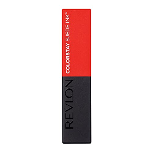 REVLON Lipstick, ColorStay Suede Ink, Built-in Primer, Infused with Vitamin E, Waterproof, Smudge-proof, Matte Color, 007 Feed the Flame, 0.09 oz.