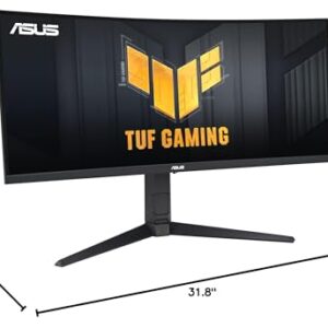 ASUS TUF Gaming 34” Ultra-Wide Curved HDR Monitor (VG34VQEL1A) - 21:9, UWQHD (3440 x 1440), 100Hz, Extreme Low Motion Blur, FreeSync, 1ms, DisplayPort, HDMI, USB, Tripod Socket, Height Adjustable