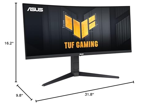 ASUS TUF Gaming 34” Ultra-Wide Curved HDR Monitor (VG34VQEL1A) - 21:9, UWQHD (3440 x 1440), 100Hz, Extreme Low Motion Blur, FreeSync, 1ms, DisplayPort, HDMI, USB, Tripod Socket, Height Adjustable