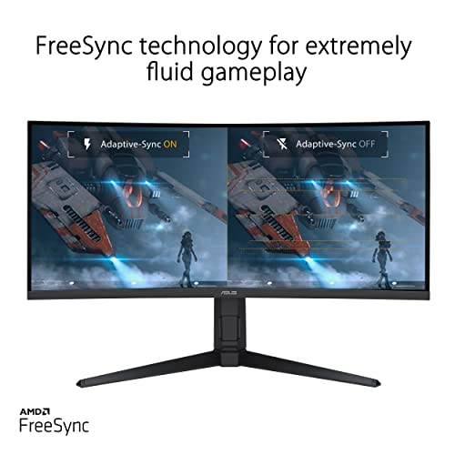 ASUS TUF Gaming 34” Ultra-Wide Curved HDR Monitor (VG34VQEL1A) - 21:9, UWQHD (3440 x 1440), 100Hz, Extreme Low Motion Blur, FreeSync, 1ms, DisplayPort, HDMI, USB, Tripod Socket, Height Adjustable