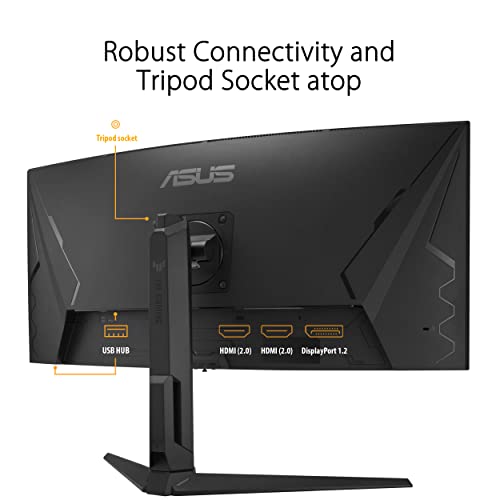 ASUS TUF Gaming 34” Ultra-Wide Curved HDR Monitor (VG34VQEL1A) - 21:9, UWQHD (3440 x 1440), 100Hz, Extreme Low Motion Blur, FreeSync, 1ms, DisplayPort, HDMI, USB, Tripod Socket, Height Adjustable