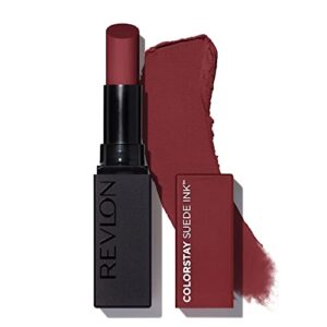 revlon lipstick, colorstay suede ink, built-in primer, infused with vitamin e, waterproof, smudge-proof, matte color, 018 in the zone, 0.09 oz.