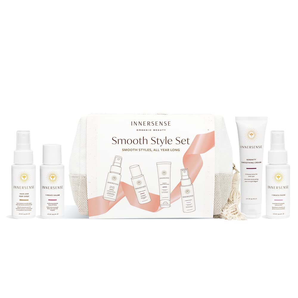 Innersense Organic Beauty - Natural Smooth Style Holiday Hair Care Gift Set | Non-Toxic, Cruelty-Free Haircare (6 Piece Kit With Bag)