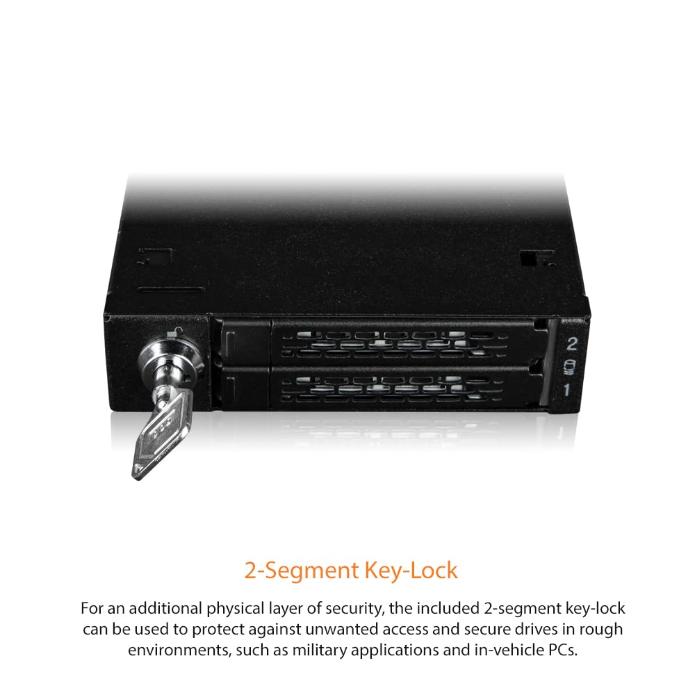 ICY DOCK Rugged 2 Bay 2.5” U.2/U.3 NVMe SSD(7mm) PCIe 4.0 Mobile Rack for External 3.5” Drive Bay | ToughArmor MB092VK-B