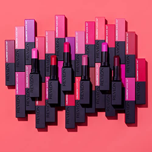 REVLON Lipstick, ColorStay Suede Ink, Built-in Primer, Infused with Vitamin E, Waterproof, Smudge-proof, Matte Color, 015 Lip Boom, 0.09 oz.