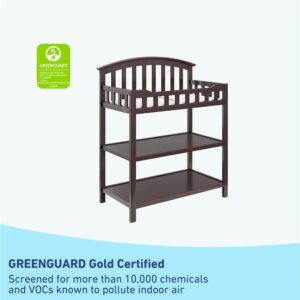 Graco Clara Changing Table (Espresso) - GREENGUARD Gold Ceritifed, Includes Bonus Water-Resistant Changing Table Pad with Safety Strap, 2 Open Shelves