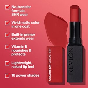 REVLON Lipstick, ColorStay Suede Ink, Built-in Primer, Infused with Vitamin E, Waterproof, Smudge-proof, Matte Color, 010 Tunnel Vision, 0.09 oz.