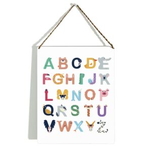 cute animal alphabet sign, playroom sign, 26 english letters, children's room decor, colorful rainbow abc english alphabet decorative for playroom kids bedroom nursery home decor, 8x10 inch(gms669)