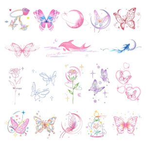 divawoo 21 sheets butterfly temporary tattoo, realistic multi-colored waterproof fake tattoos stickers for women festival halloween