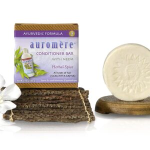 Auromere Ayurvedic Conditioner Bar for All Hair Types – Vegan, Non-GMO, Deep Moisturizing, Nourishing Herbal Formula with Neem, Zero Waste, Recyclable packaging (2.12oz solid bar), 1 Pack