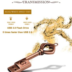 64GB USB 3.0 Wedding USB Flash Drive with Wooden Gift Box, High Speed Up to 100MB/S Keychain exFat Thumb Drive Jump Drive Gift for Anniversary/Birthday/Photographer/Wedding