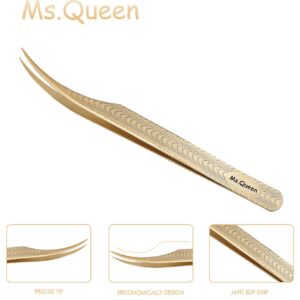 Ms.Queen Lash Extension Tweezers-Dolphin Shape Tip Isolation Tweezers for Classic Volume Eyelash Extensions