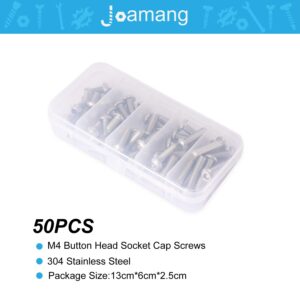 Joamang M4 x 20mm 25mm 30mm 35mm 40mm Button Head Socket Cap Screws Bolts, Stainless Steel 304, Metric Allen Hex Drive, Bright Finish, Fully Threaded, Assortment Kit 50PCS