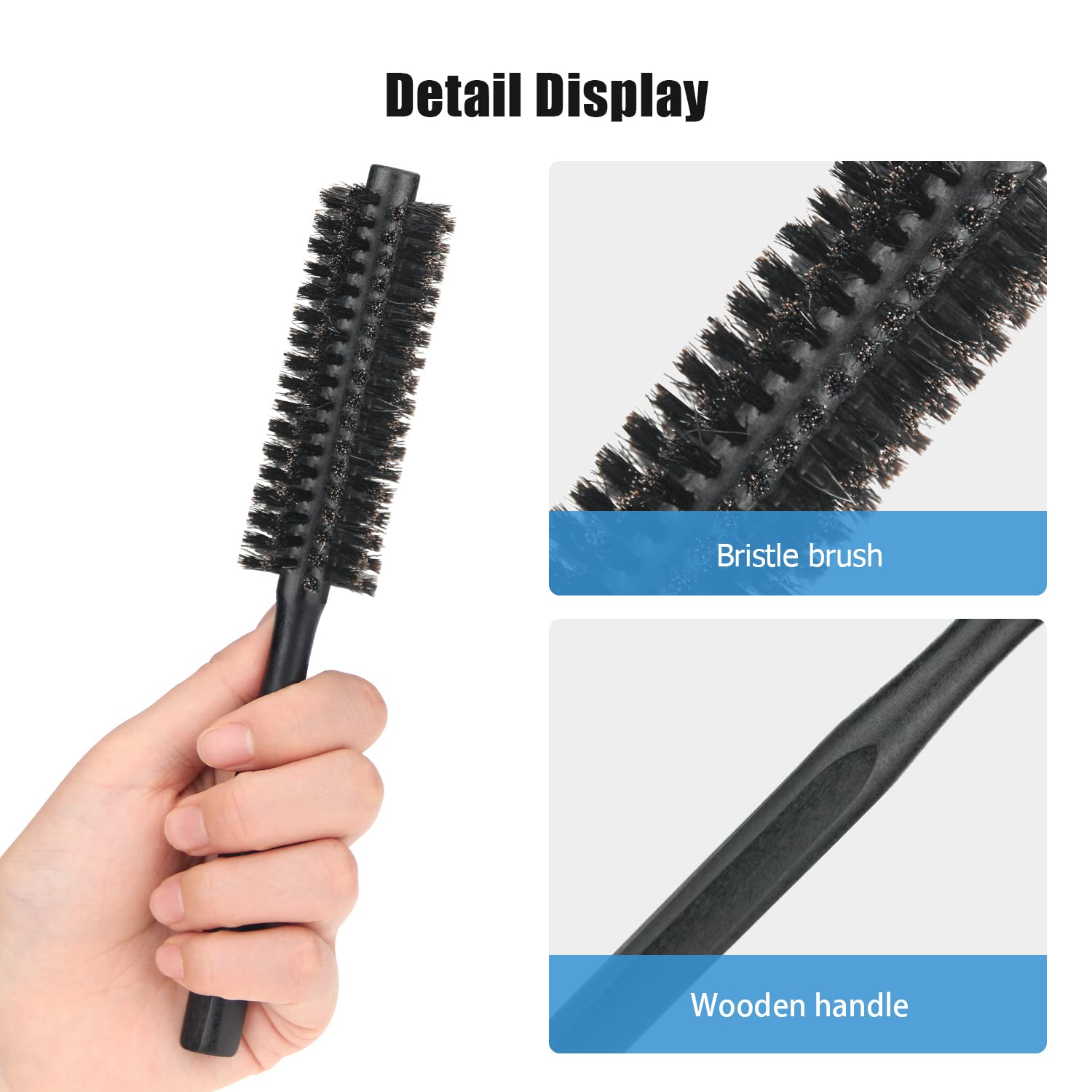 Mini Round Brush with Natural Boar Bristles for Short Hair, Beard, and Bangs - for Women & Men - Black