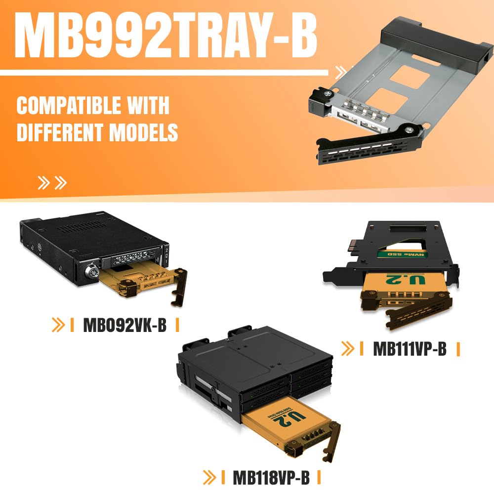 ICY DOCK Rugged 2 Bay 2.5” U.2/U.3 NVMe SSD(7mm) PCIe 4.0 Mobile Rack for External 3.5” Drive Bay | ToughArmor MB092VK-B