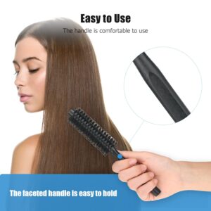 Mini Round Brush with Natural Boar Bristles for Short Hair, Beard, and Bangs - for Women & Men - Black