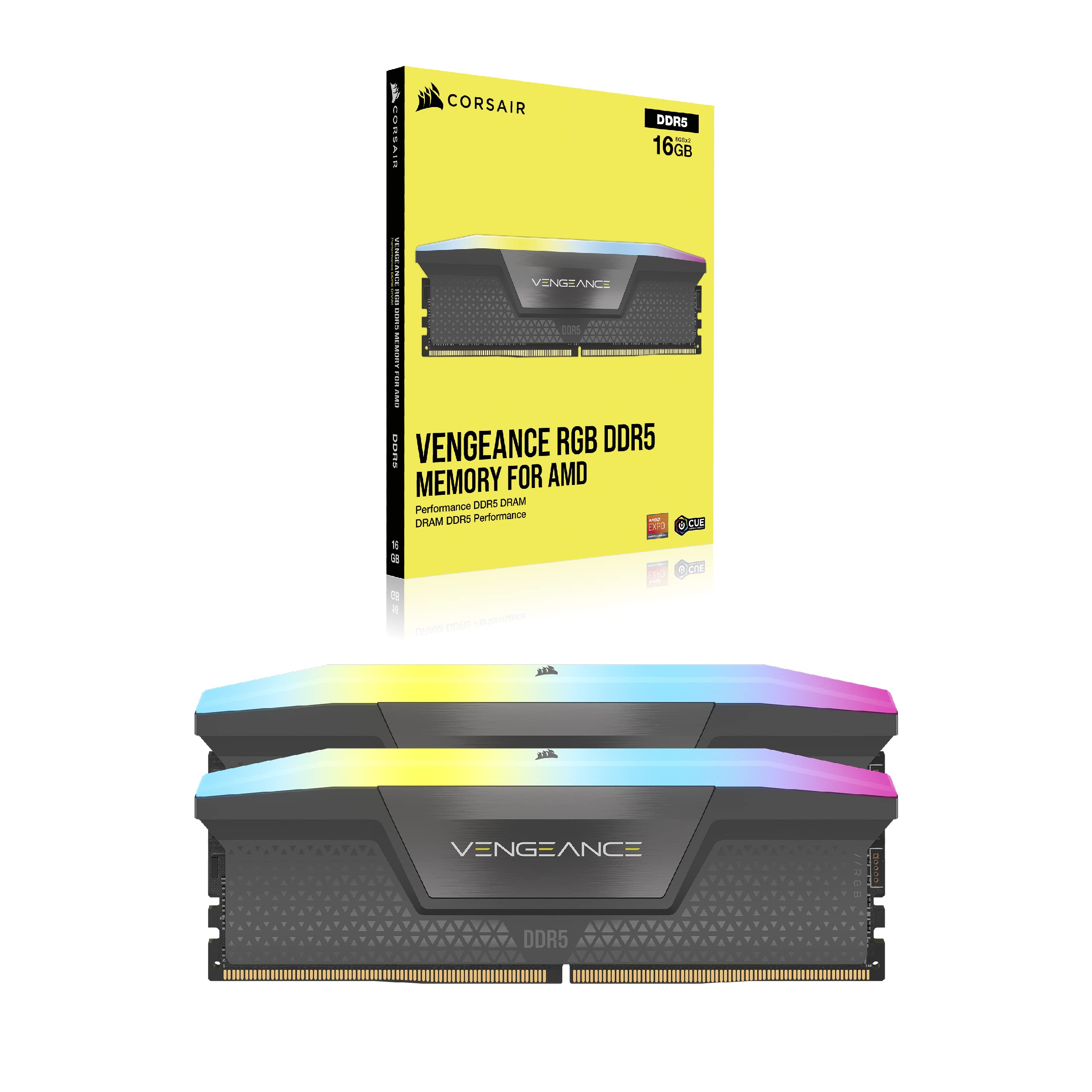 CORSAIR VENGEANCE RGB DDR5 32GB (2x16GB) DDR5 6000MHz CL36 AMD EXPO Intel XMP iCUE Compatible Computer Memory – Gray (CMH32GX5M2D6000Z36K)