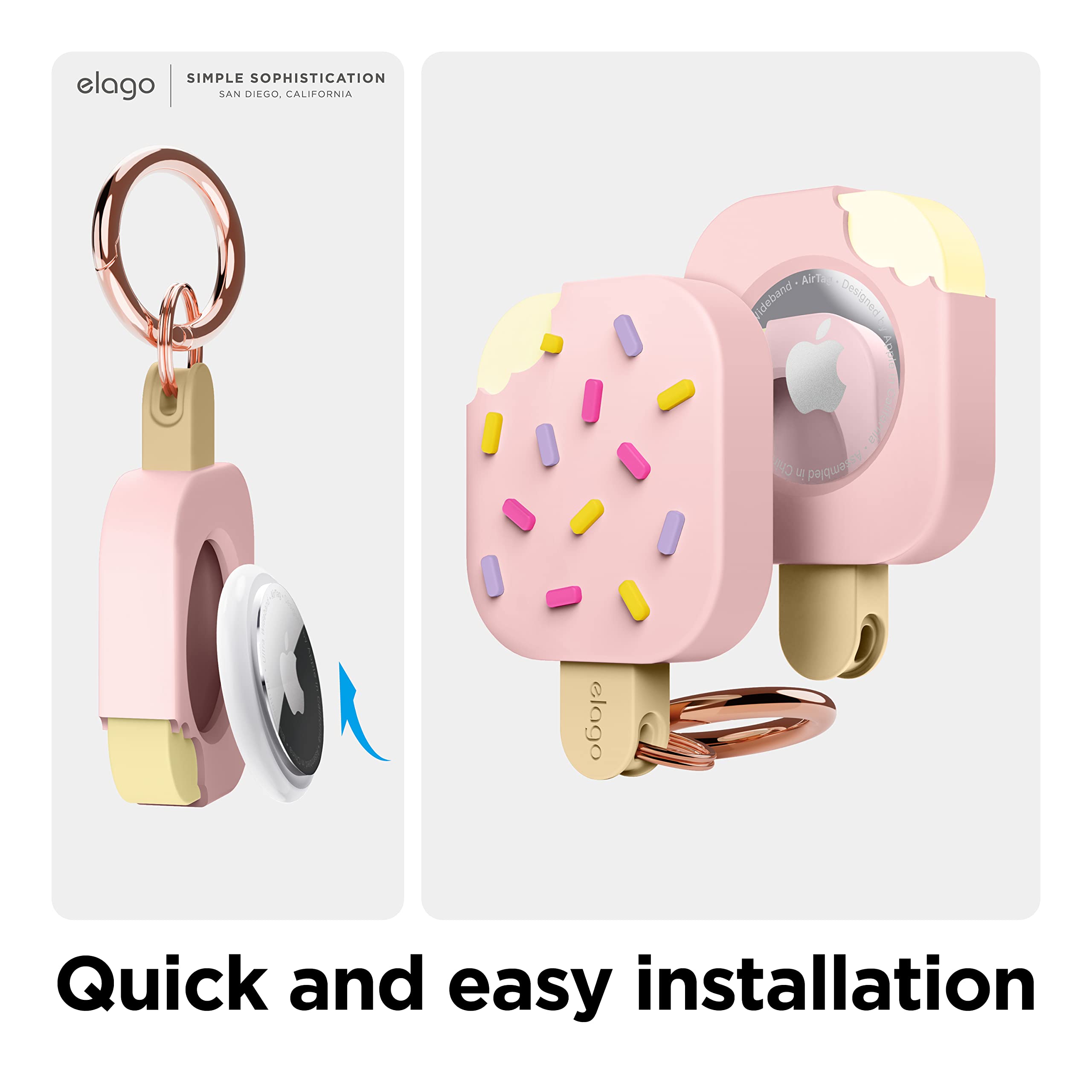 elago Ice Cream Case Compatible with Apple AirTag Keychain, Compatible with AirTag Case -Drop Protection, Carabiner Key Ring (Track Keys, Backpacks, Purses) Tracking Device Not Included (Lovely Pink)