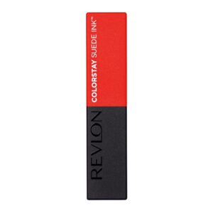 revlon lipstick, colorstay suede ink, built-in primer, infused with vitamin e, waterproof, smudge-proof, matte color, 007 feed the flame, 0.09 oz.