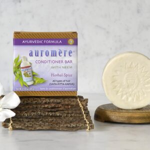 Auromere Ayurvedic Conditioner Bar for All Hair Types – Vegan, Non-GMO, Deep Moisturizing, Nourishing Herbal Formula with Neem, Zero Waste, Recyclable packaging (2.12oz solid bar), 1 Pack