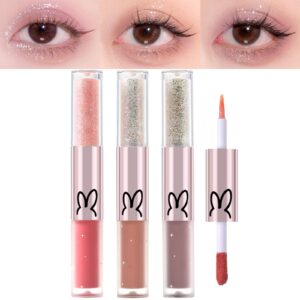 erinde 3pcs liquid glitter matte eyeshadow, liquid glitter eyeliner and matte cream eyeshadow 2 in 1, quick drying, easy to apply, long lasting korean shimmer matte eyeshadow sparkly eye makeup