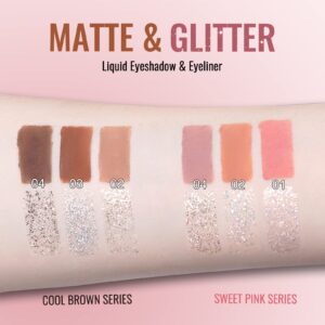 Erinde 3PCS Liquid Glitter Matte Eyeshadow, Liquid Glitter Eyeliner and Matte Cream Eyeshadow 2 in 1, Quick Drying, Easy to Apply, Long Lasting Korean Shimmer Matte Eyeshadow Sparkly Eye Makeup