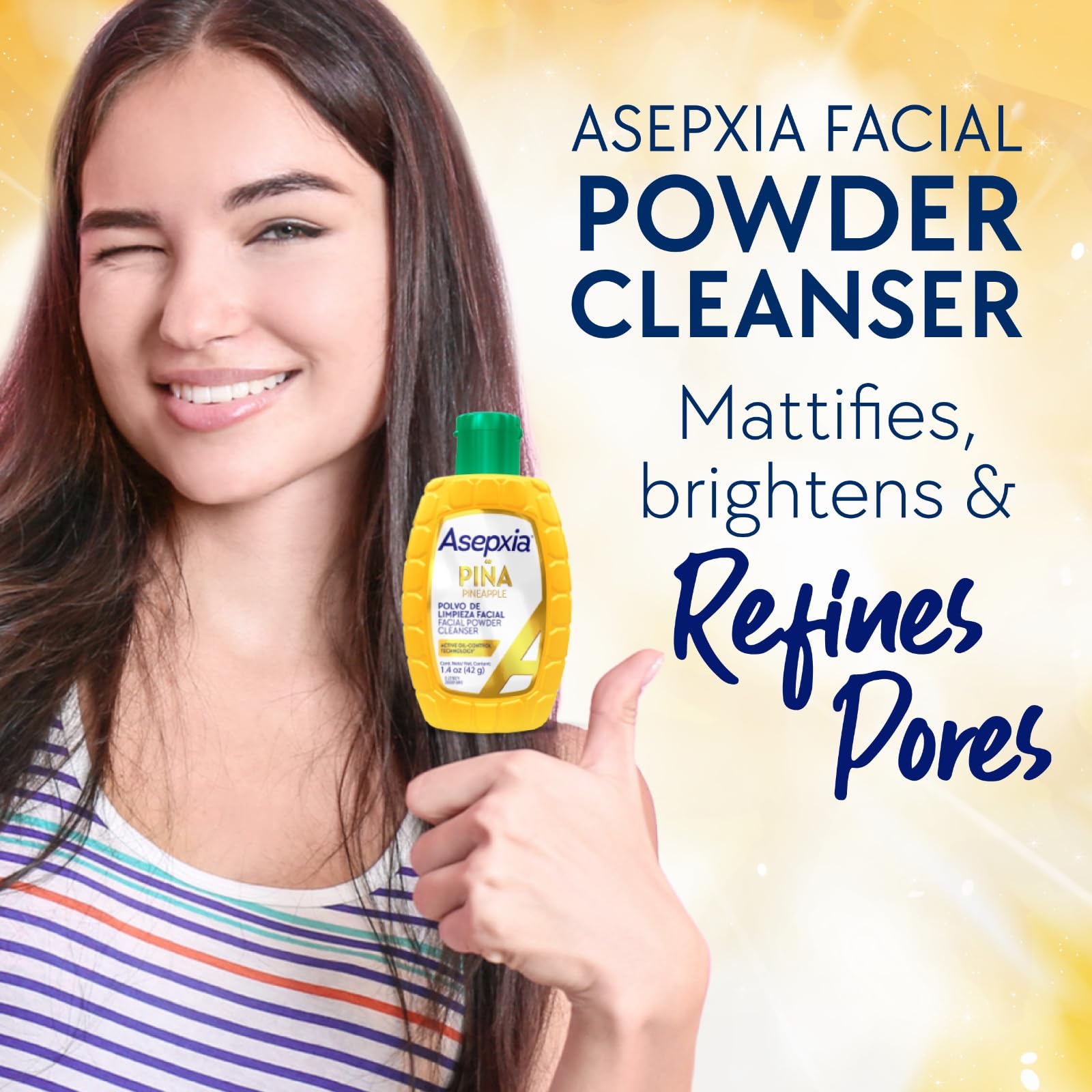 Asepxia Facial Cleanser Powder, Non-Abrasive Exfoliating Face Wash with Natural Pineapple Enzyme, Gentle Water-Activated Foaming Lather for Oily Skin, 1.4 oz