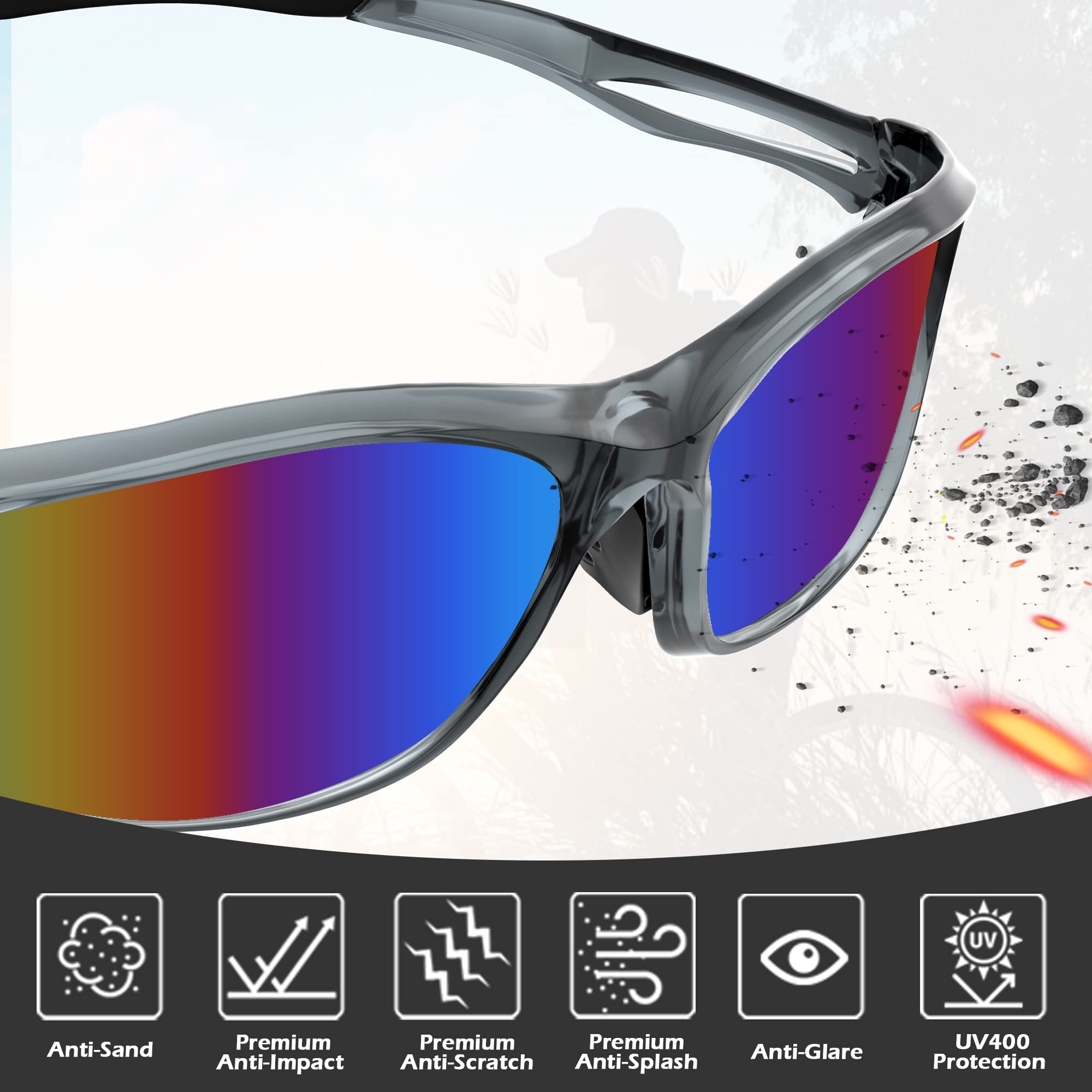 YENPK 12 Pack Safety Glasses for Men Women, Safety Goggles/Sunglasses ANSI Z87.1+ Standard UV400, Wrap Around Eye Protection, Scratch Impact Resistant Protective Eyewear(Multicolor Lens, Grey Frame)