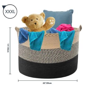 Large Woven Cotton Rope Basket - 22" x22"x 14", Baby Laundry Basket, Blanket Basket, Storage Baskets, Home Organizing Bins and Nursery Decor with Handle for Blankets, Toys, Clothes